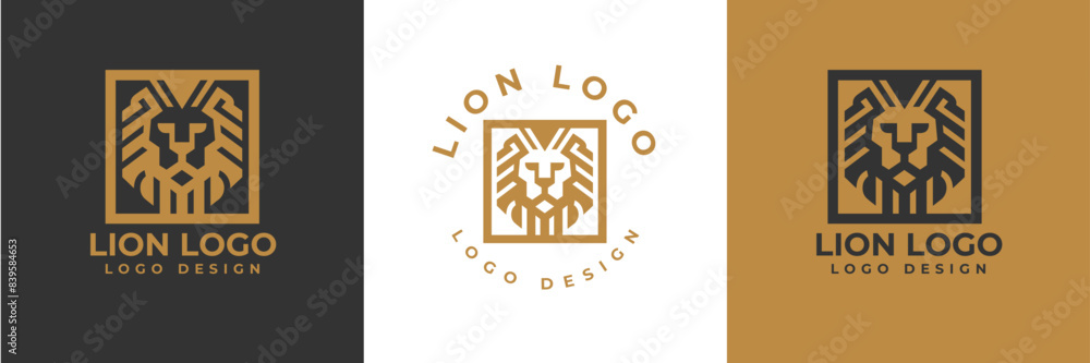 เวกเตอร์ Stock Lion head logo icon. lion head square stule badge symbol ...