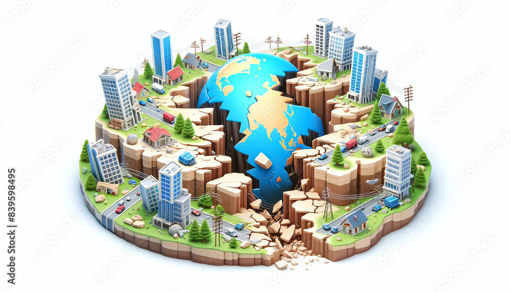 Dramatic 3D cartoon: Earthquake splits ground, buildings crumble in ...