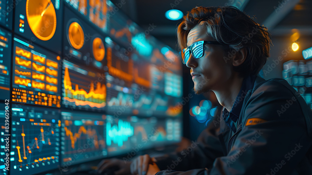 office scene with professionals engaged in financial analysis captured ...