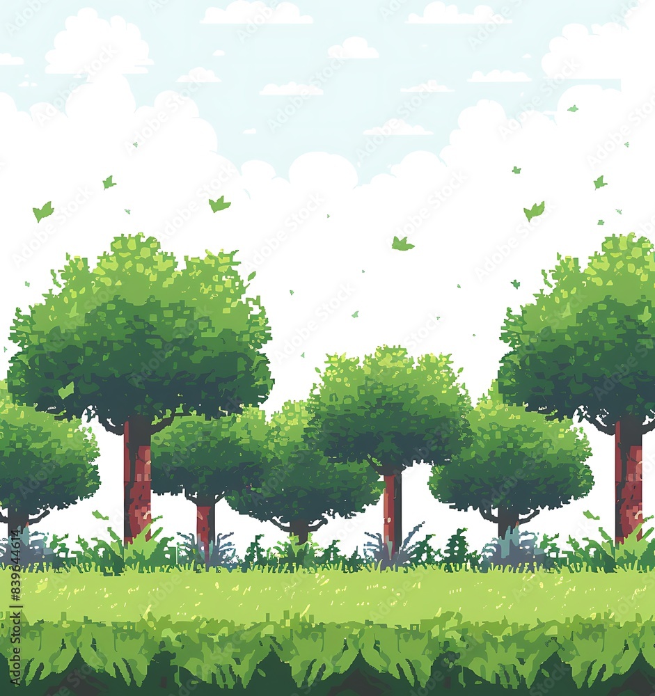8-bit pixel art, simple background, flat design, side view, grassy ...