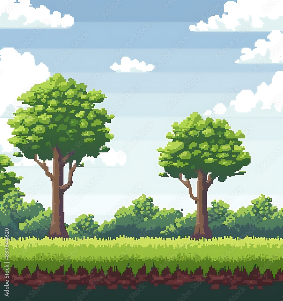 8-bit pixel art, simple background, flat design, side view, grassy ...