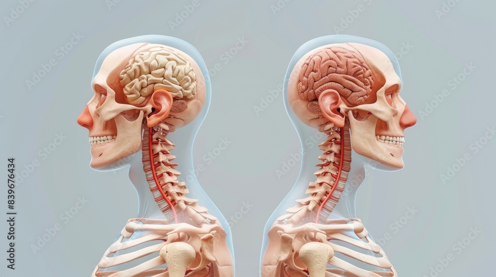 Comparative image of male and female human anatomy, highlighting key ...