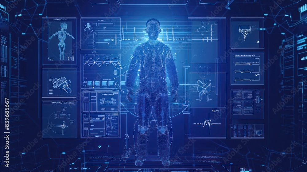 health future design on hi tech background. hud interface elements of ...
