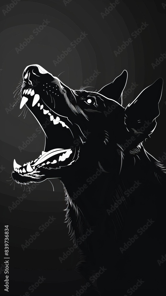Scary shadow of a dog head barking agressively with angry eyes no ...