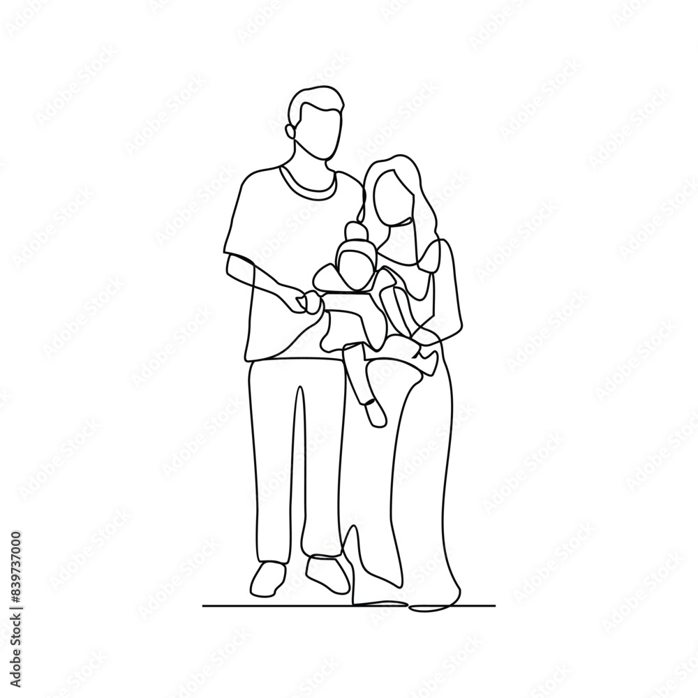 One continuous line drawing of parents playing with their children ...
