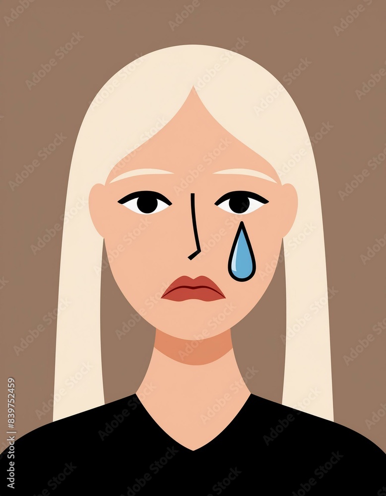 Sad woman with large tear crying face emoji illustration emoticon icon ...