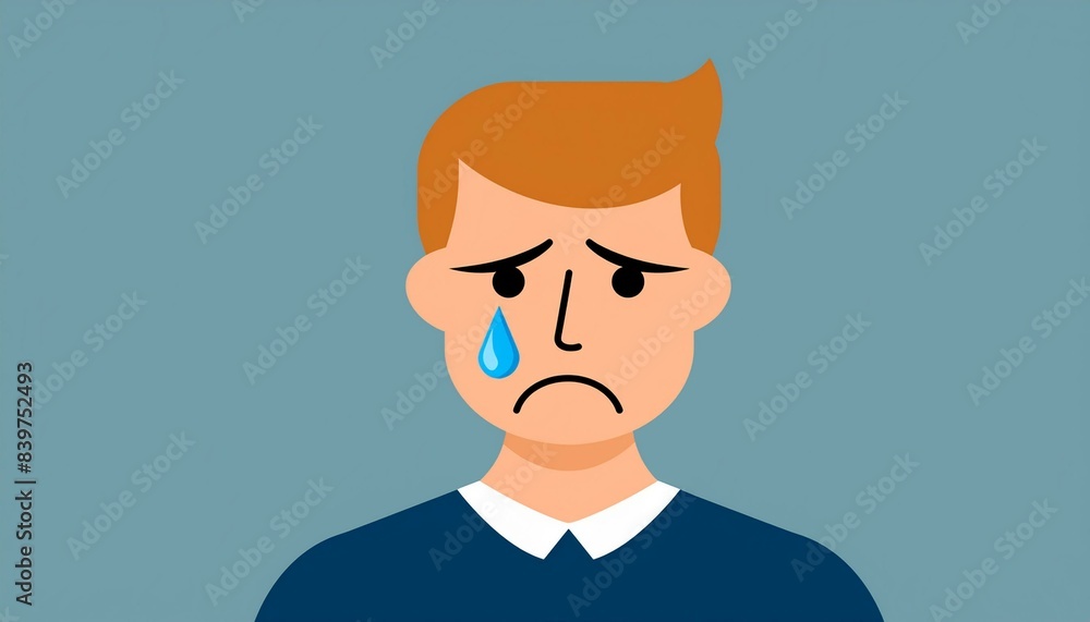 Male man sad crying avatar emoji emoticon of face with large tear and ...