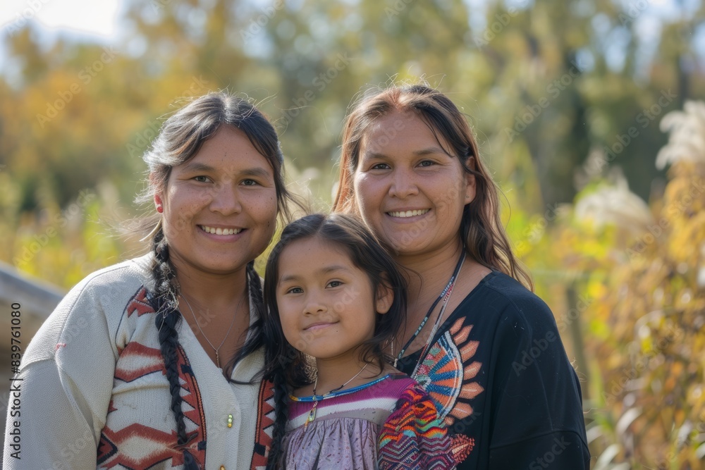 Indigenous people day. Algonquin Nation family portrait, smiling on ...