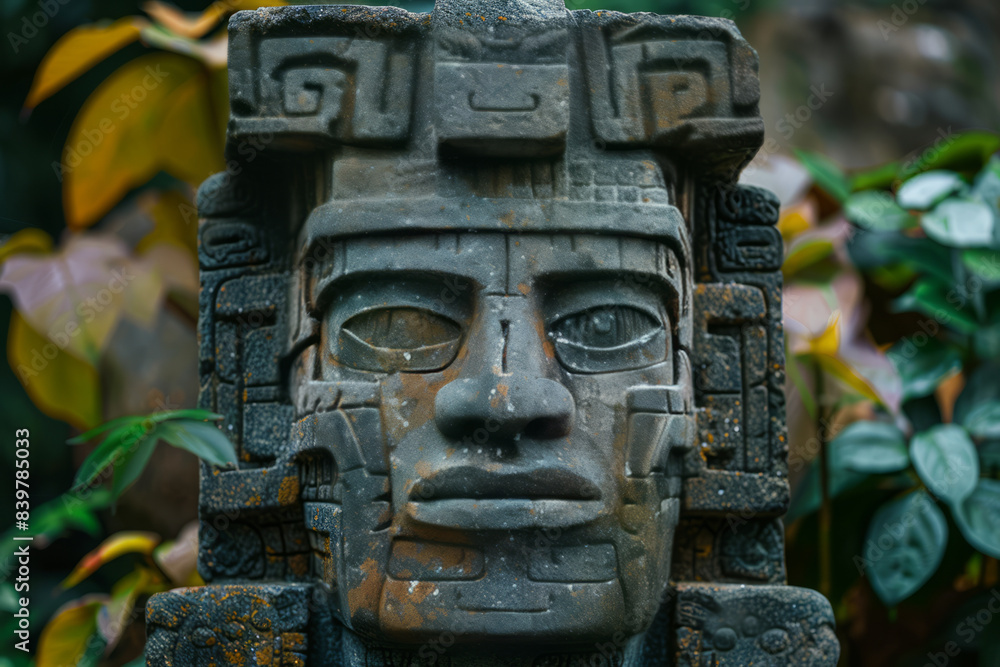 Olmec sculpture carved from stone. Mayan symbol - Big stone head statue ...
