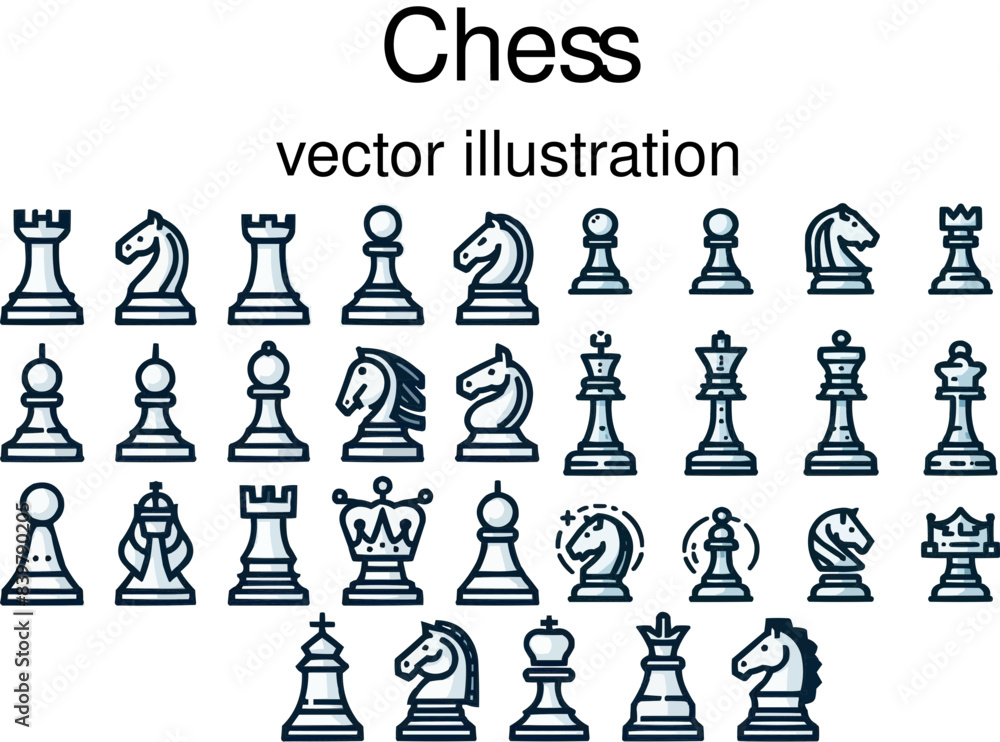 Hand Draw Set of line icons in linear style. Series - Game of Chess ...