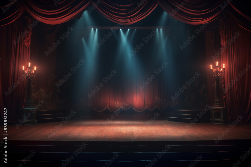 Theater stage light background with spotlight illuminated the stage for ...