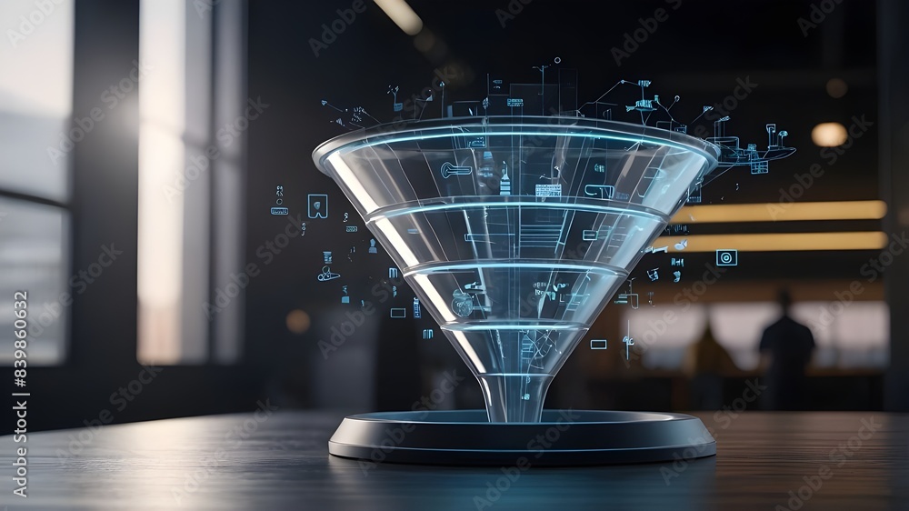 3D model of a sales funnel for use in marketing materials that ...