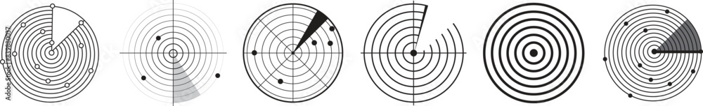 Radar Screen icon collection. Sonar search. HUD design. Sci-fi ...
