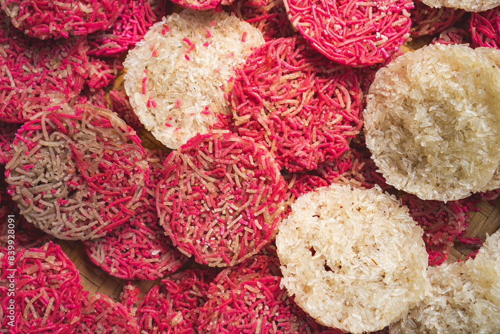 Closeup photo of sun dried Indonesian crackers made from dried rice ...