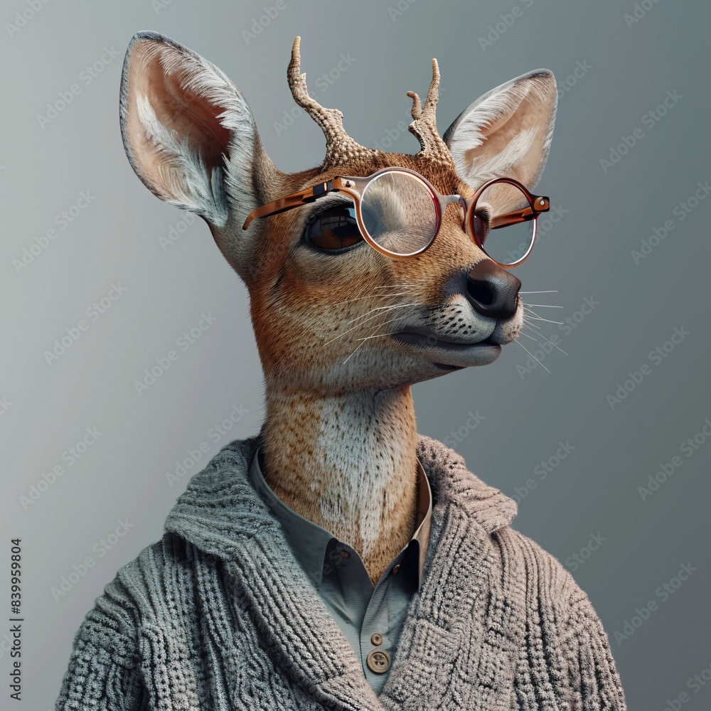 An exquisite 3D render of a realistic animal avatar wearing ...