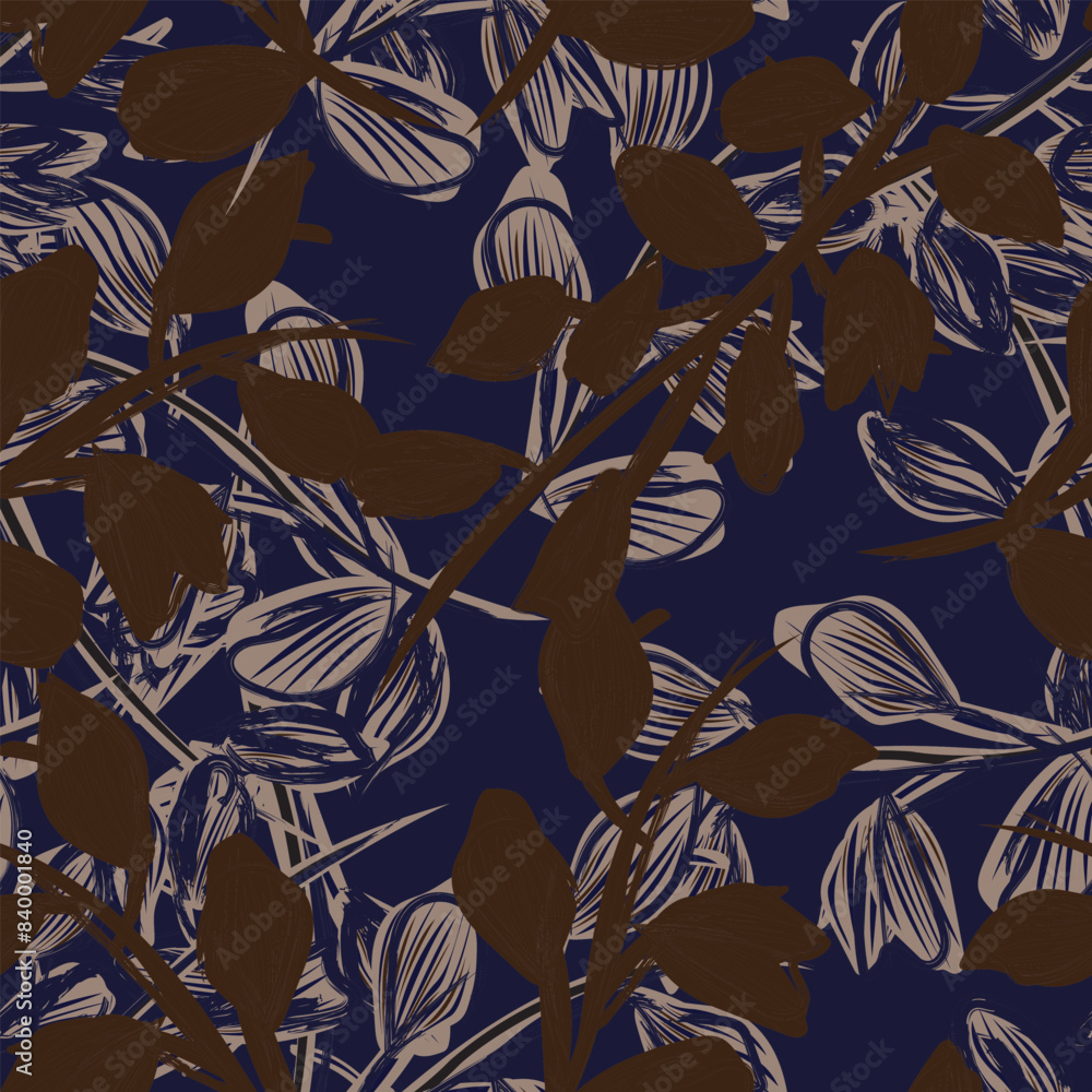 Neutral Colour Tropical Leaf Seamless Pattern Design Stock Vector ...