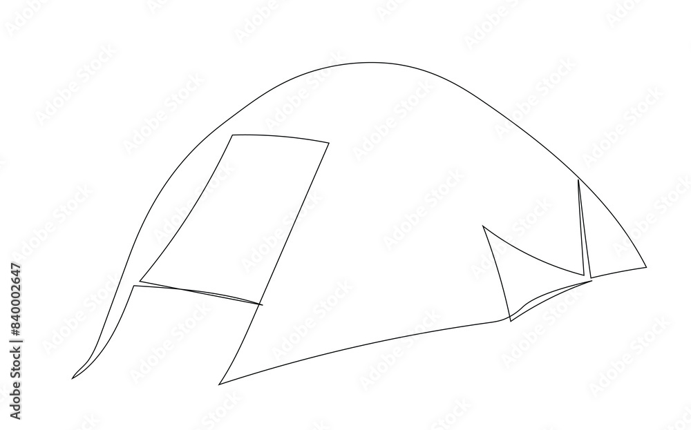 Continuous one line drawing of tent camping in outdoor. Canvas tent ...