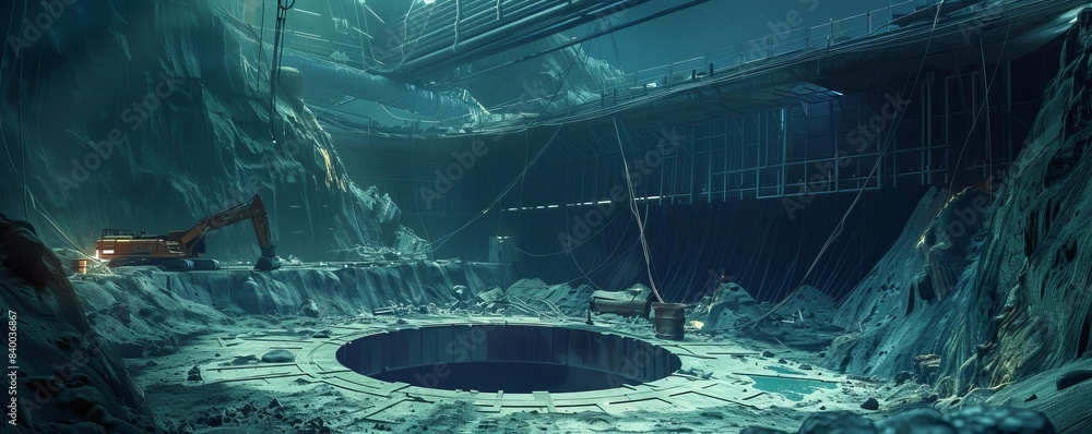 Deep hole excavation side view underground depth sci-fi tone Split ...