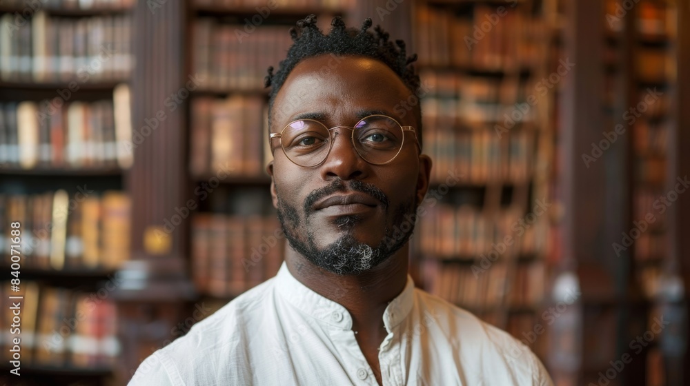 Black African American man in his 40s wearing glasses with slick ...