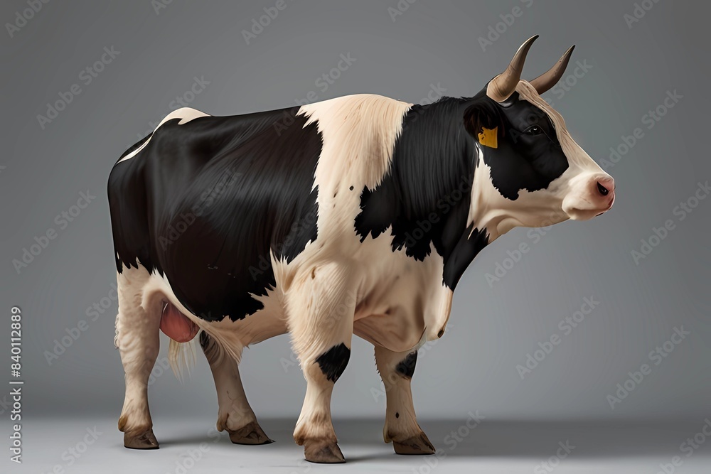 Holstein cow standing against white background Dairy cow, spotted color ...