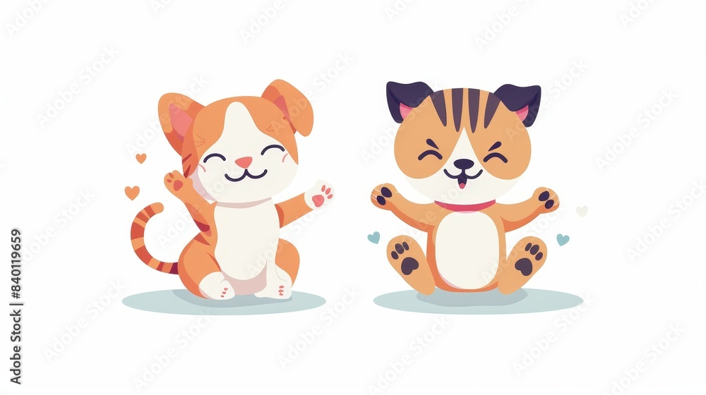 Animals performing yoga asanas. Modern illustration of cats and dogs ...