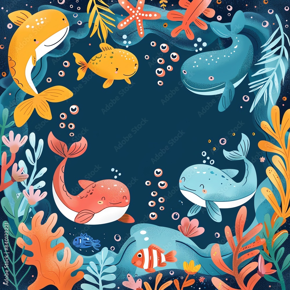 Ilustración de Stock Under the sea template featuring playful sea ...