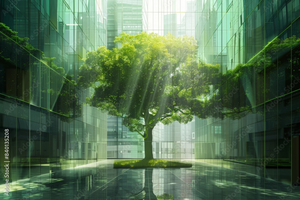 Sustainble green building. Eco-friendly building in modern city. ESG ...