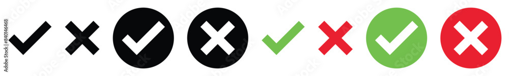 Check mark icon button set. Check box icon with right and wrong buttons and yes or no checkmark ...