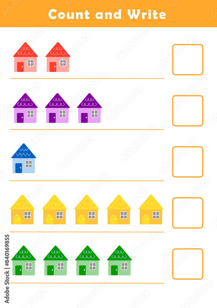 Count and write numbers 1-5. Counting objects worksheet for kids ...