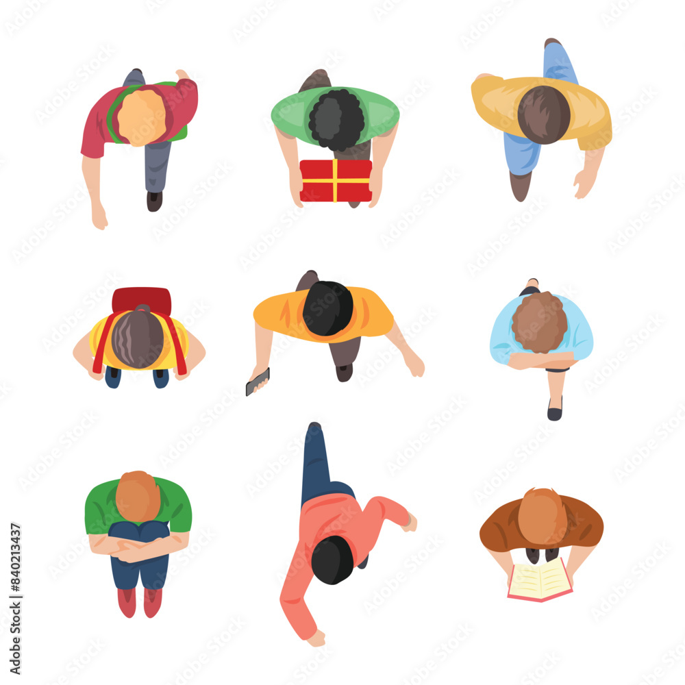 Set of Top view of people set isolated on a white background, Men and ...