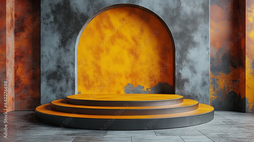 Featuring a platform of matte mustard yellow acrylic with charcoal grey ...