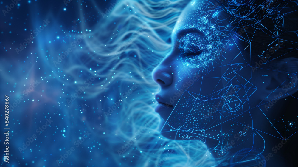 digital art, face profile, futuristic, neural network, abstract ...