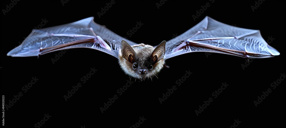 Graceful nocturnal bat soaring through the dark night sky in a ...