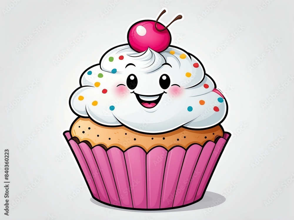 happy smiling cupcake cartoon clipart on plain white background Stock ...