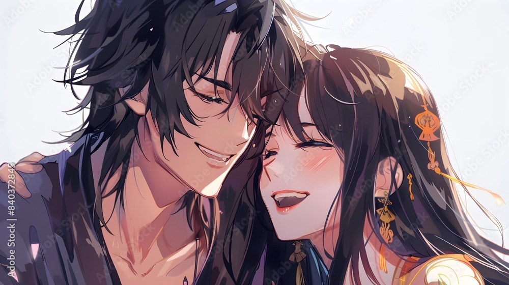 An anime illustration capturing a playful moment between a mischievous ...