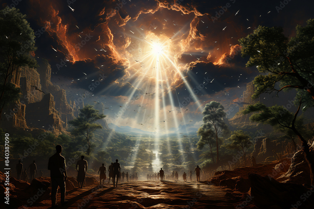 Christian illustration made with generative AI of fantasy landscape ...