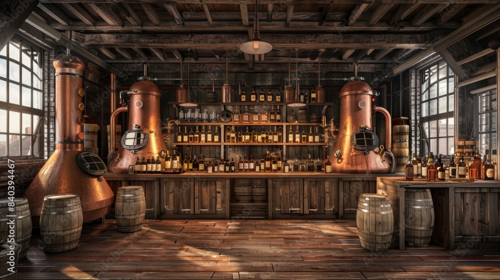 Crafting Artisanal Spirits Rustic Distillery Scene with Blank Business ...