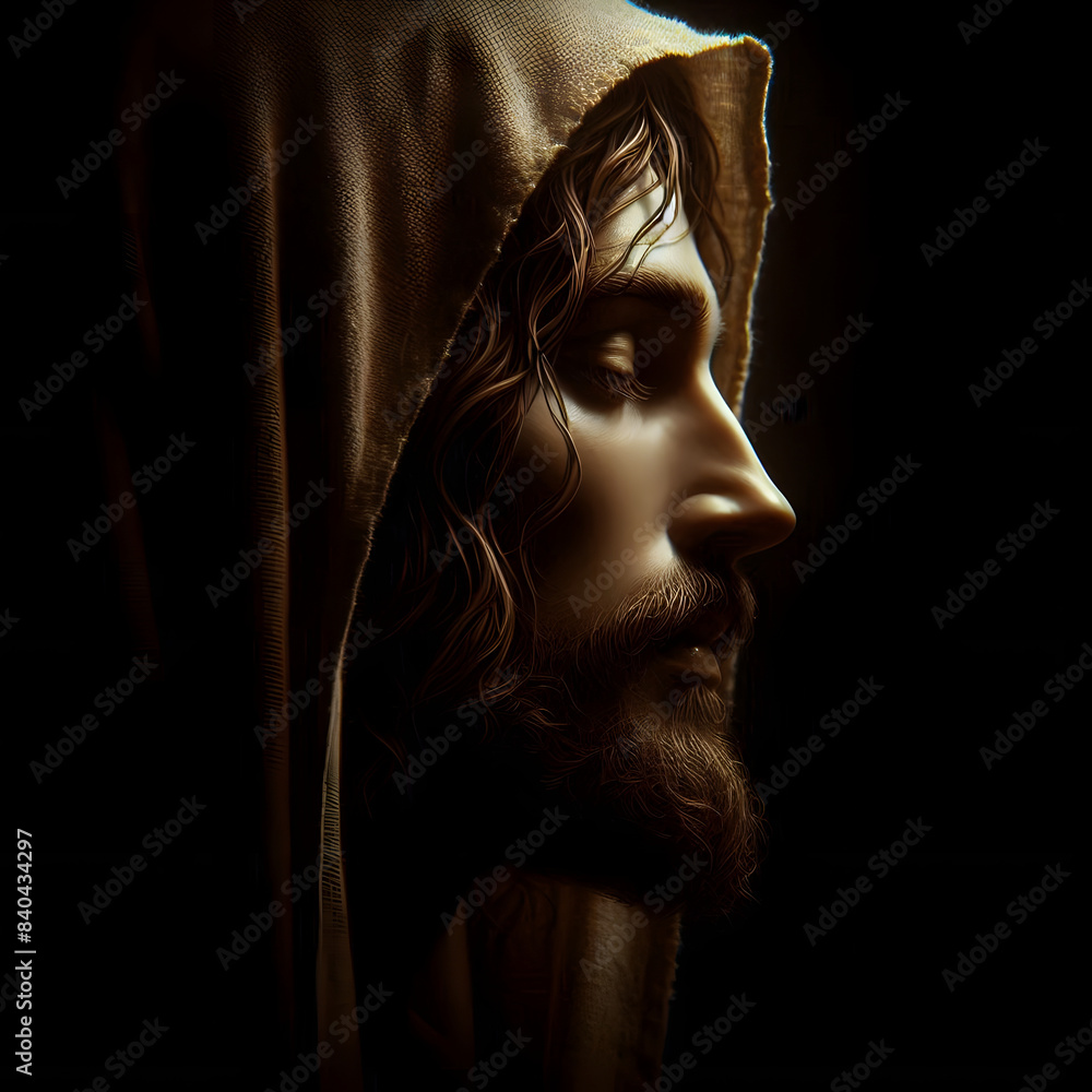 Jesus Christ humble profile face image Stock Illustration | Adobe Stock