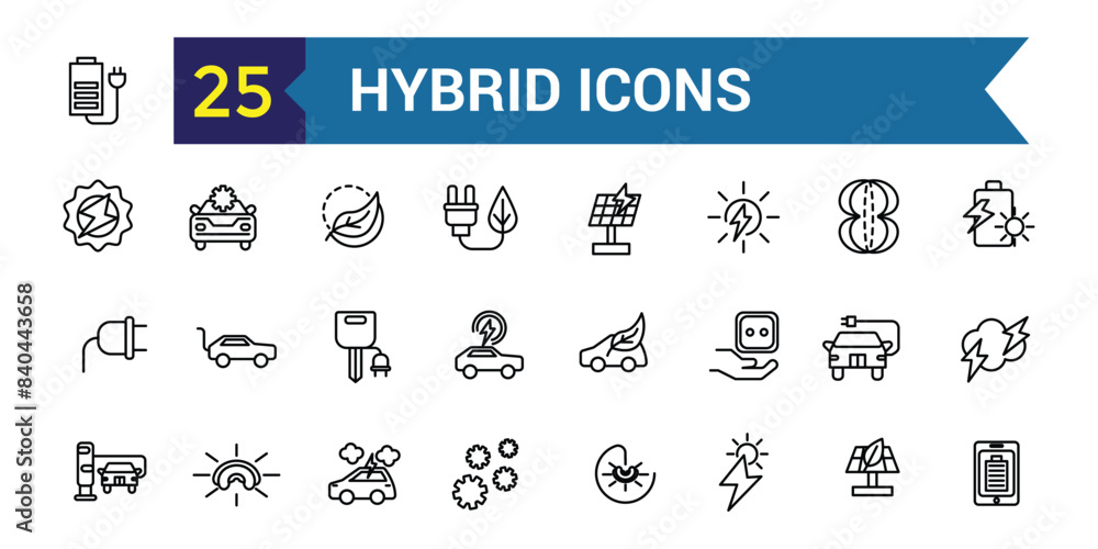Hybrid icons set. Outline set of hybrid vector icons for ui design ...