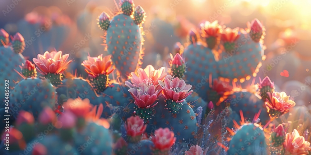 Cactus Garden with Red Flowers, Desert Flower Field, Beautiful Cacti ...