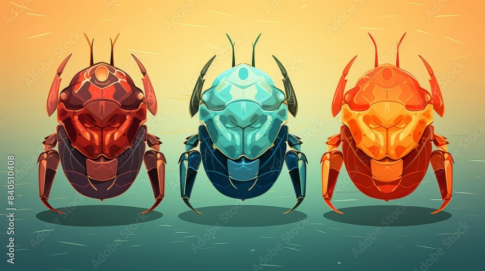 Chitin in crustacean shells flat design, front view, marine biology ...