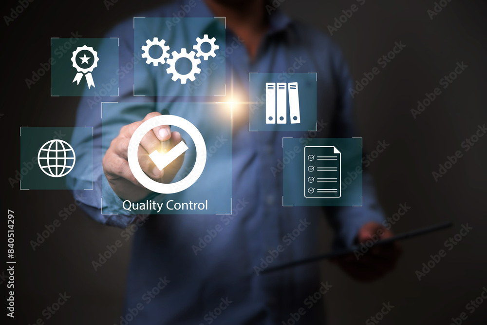 Product Quality control concept, Mnn using laptop with check mark ...