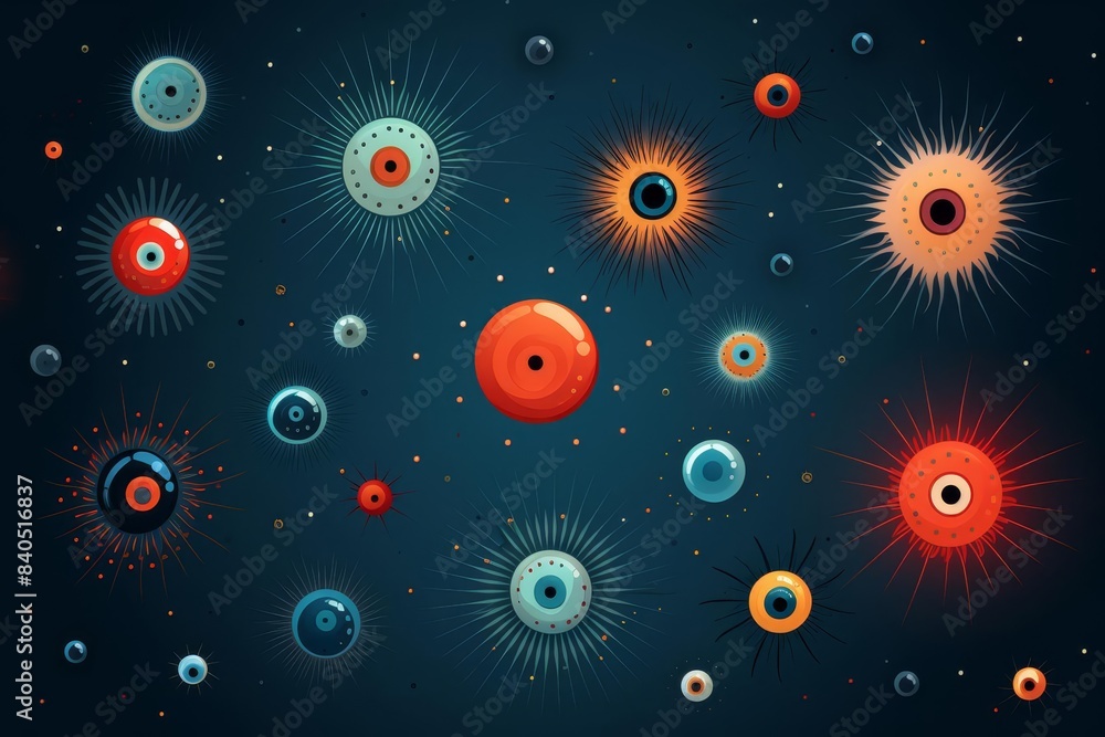 Compound eyes zoom flat design top view observation theme animation ...