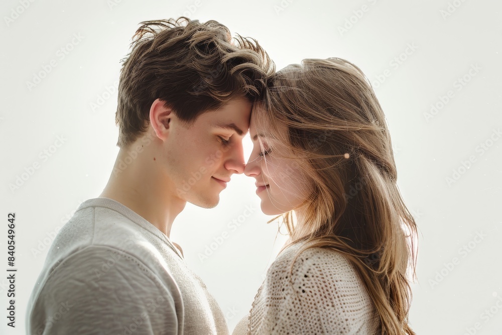 Realistic photograph of a complete Romantic couples,solid stark white ...