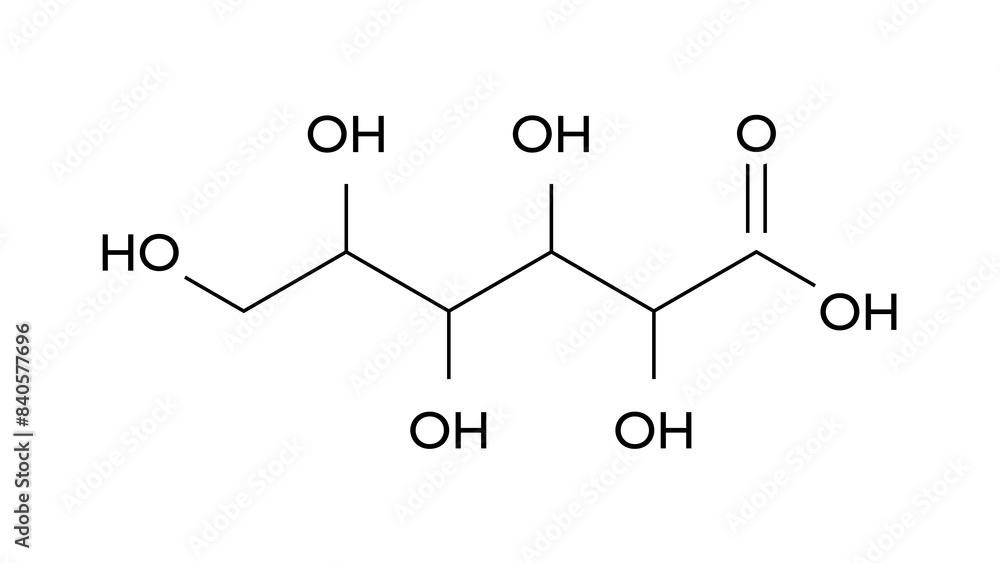 gluconic acid molecule, structural chemical formula, ball-and-stick ...
