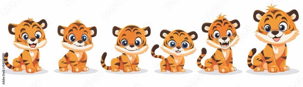 Cute cartoon illustration of five tiger cubs Stock Illustration | Adobe ...