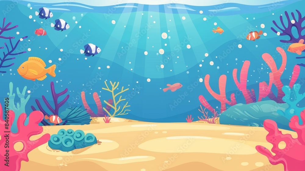 Ocean floor marine life background. Illustration of underwater world ...