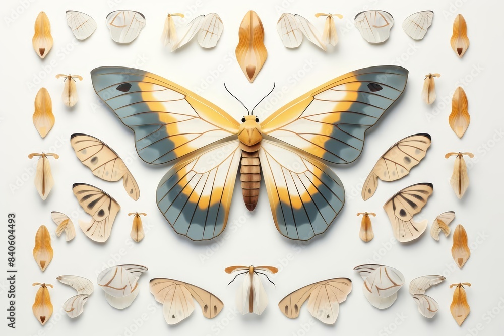 Silk moth pupa flat design, top view, textile production theme, 3D ...