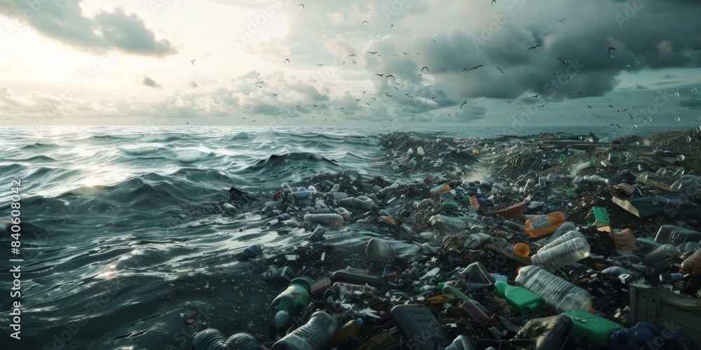 Ilustración de Stock Seawater pollution, serious ocean pollution ...