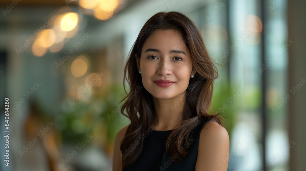 Portrait of filipina woman beautiful business leader, in modern bright ...